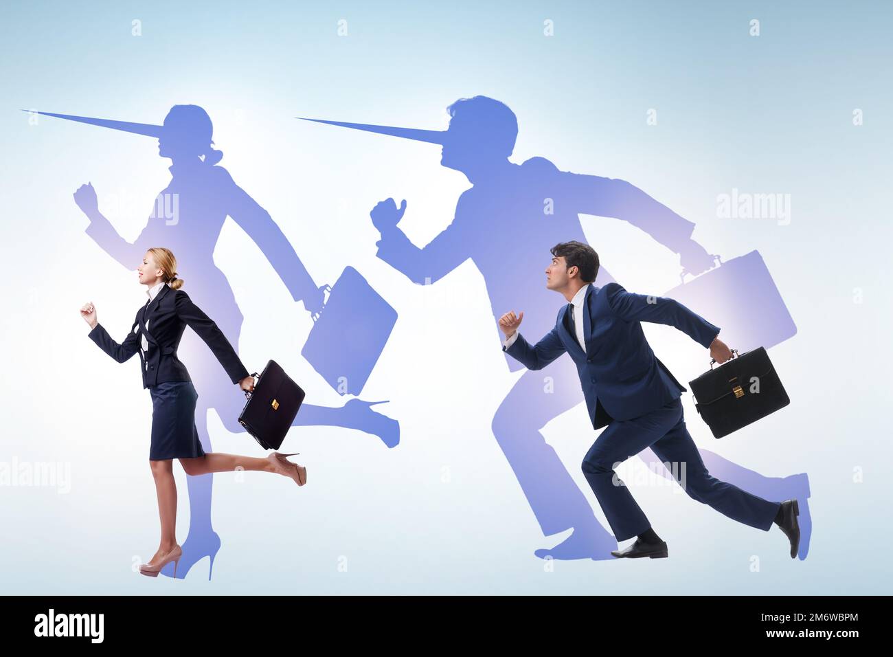 Lier concept with business people and nose Stock Photo - Alamy