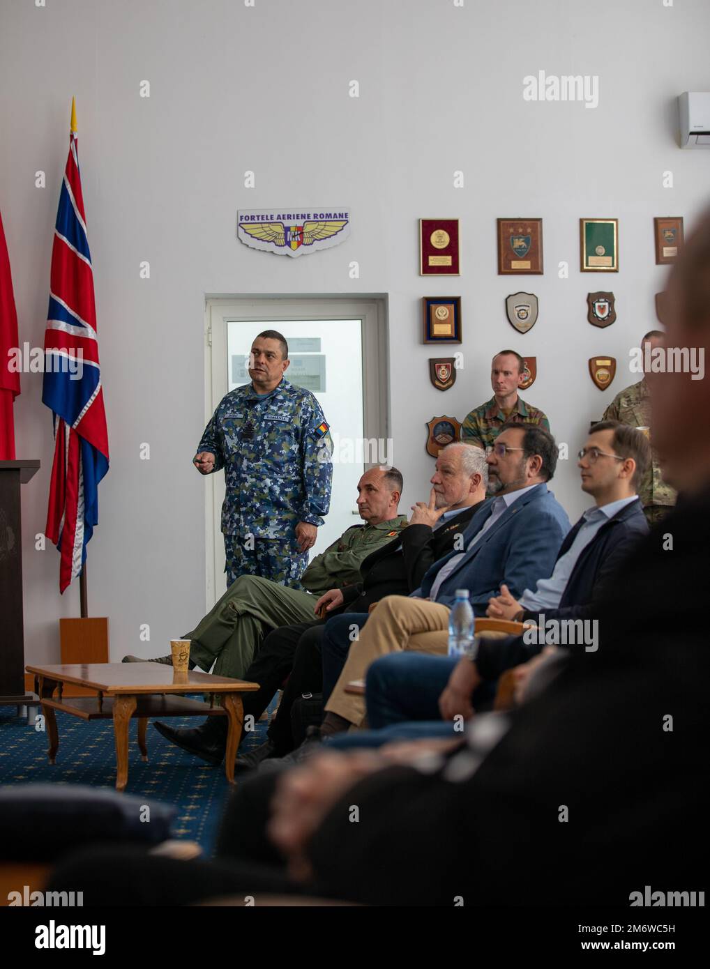 Romanian Air Force Base Commander, Col. Eduardt Dodu, briefs members of ...