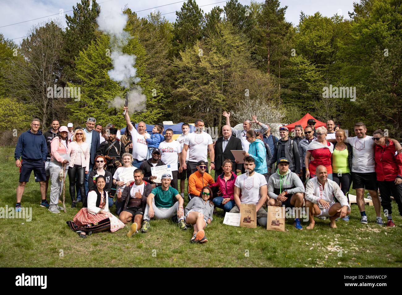 U.S. Army Soldiers pose with local Bulgarians during a celebration ...