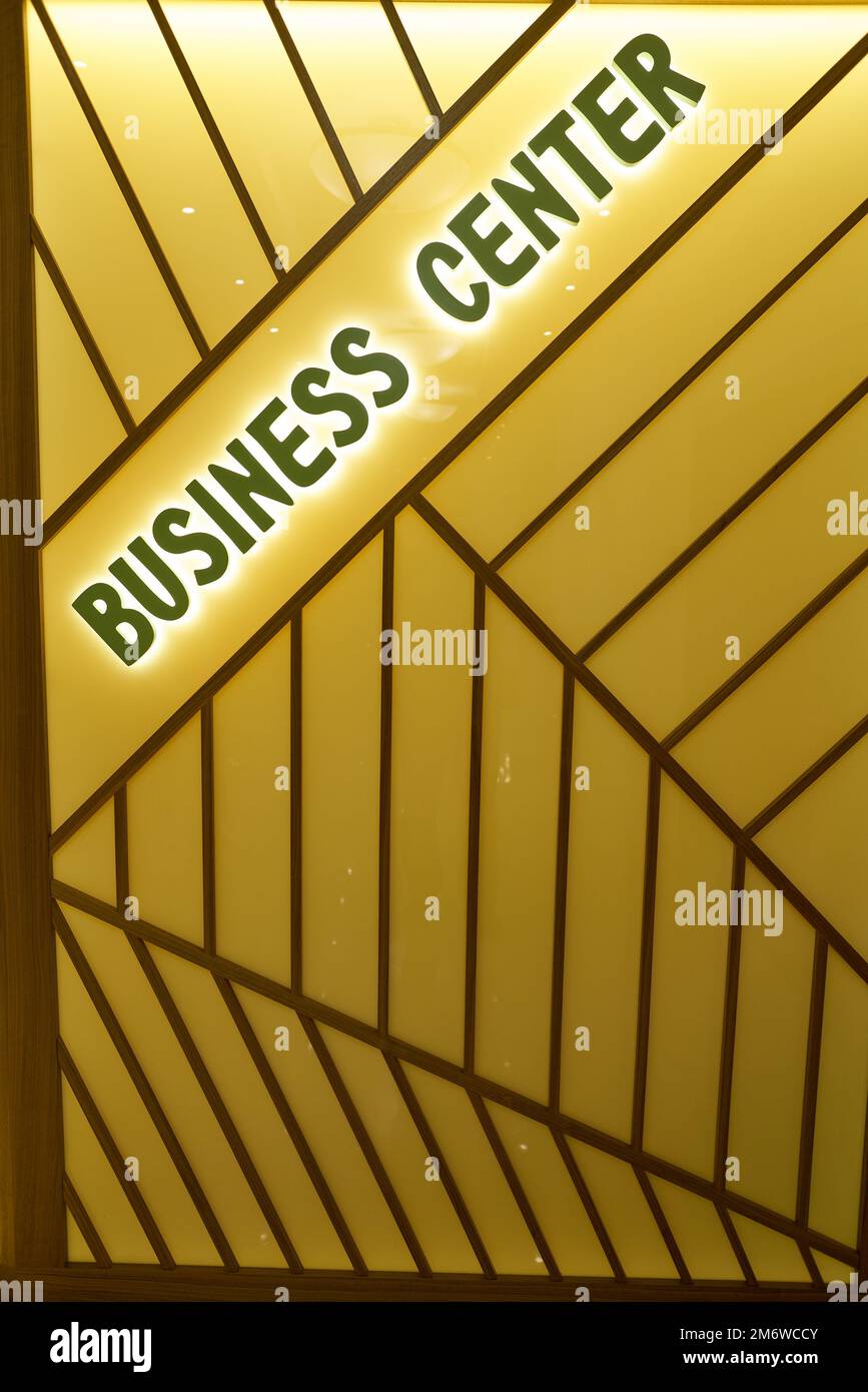 MOSCOW, RUSSIA - CIRCA SEPTEMBER, 2018: business center sign as seen at ...