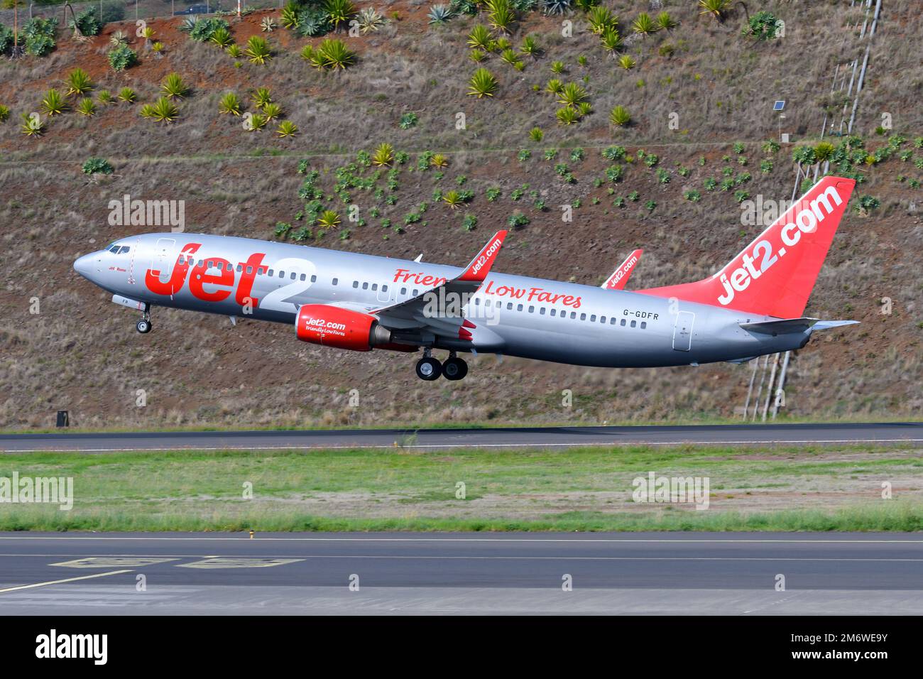 Jet2 airline Boeing 737 aircraft during take off Low-cost UK airline ...