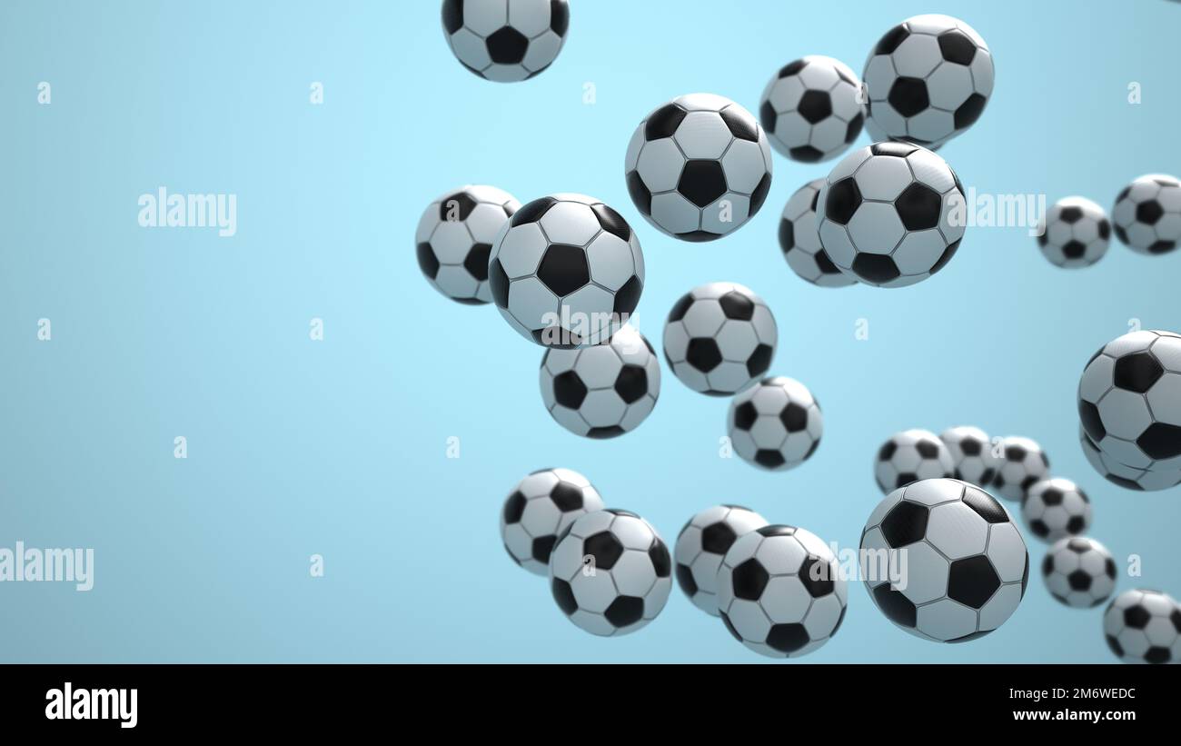 Flying Footballs Blue Background Stock Photo - Alamy