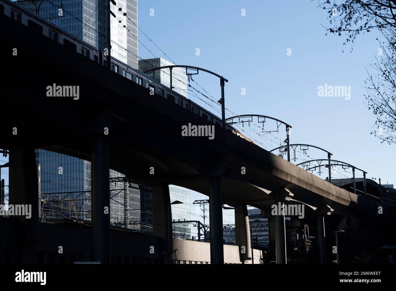 Tokyo, Japan. 3rd Jan, 2023. Infrastructure viaducts carrying tracks ...