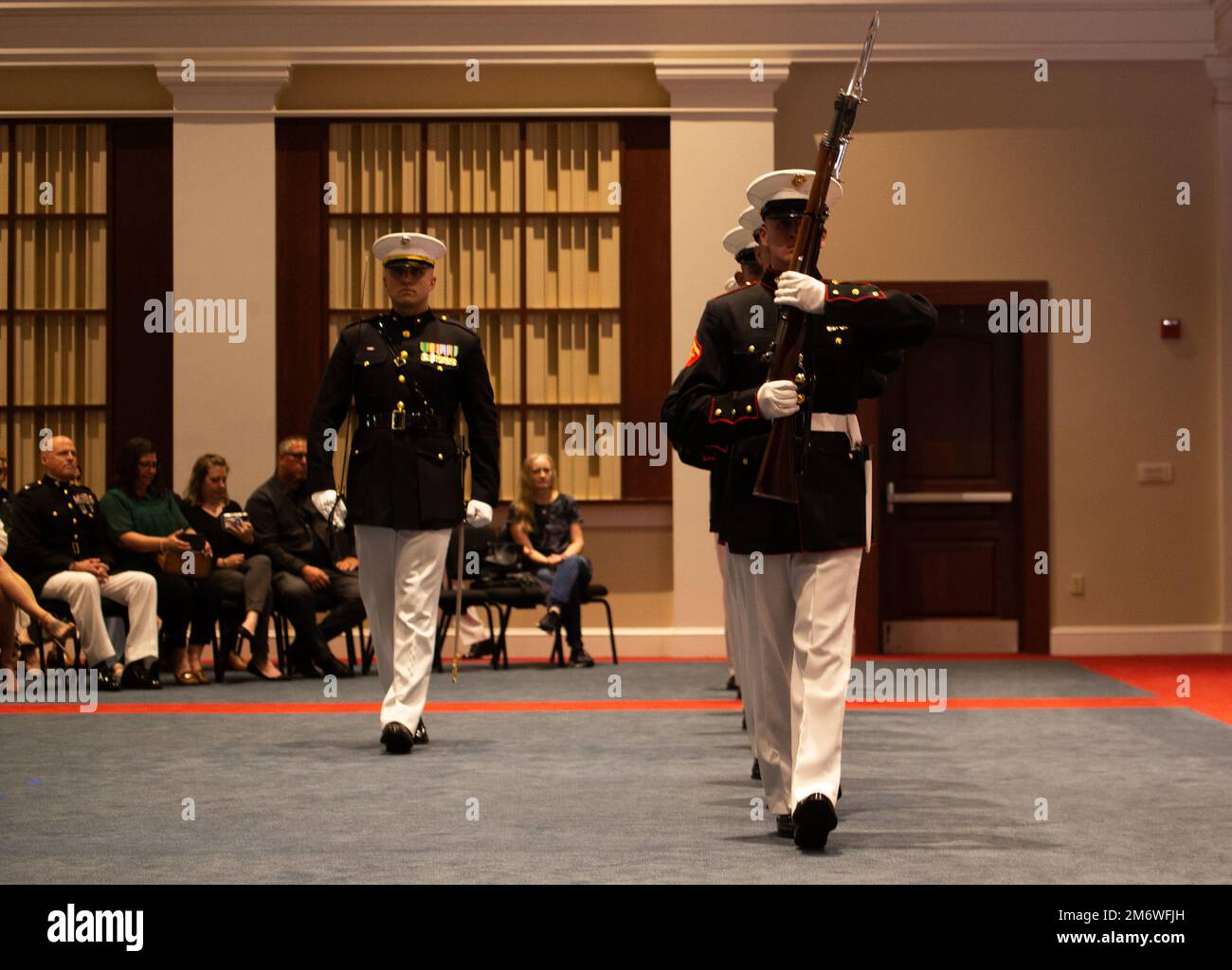 Marines with the Silent Drill Platoon march into position during a ...