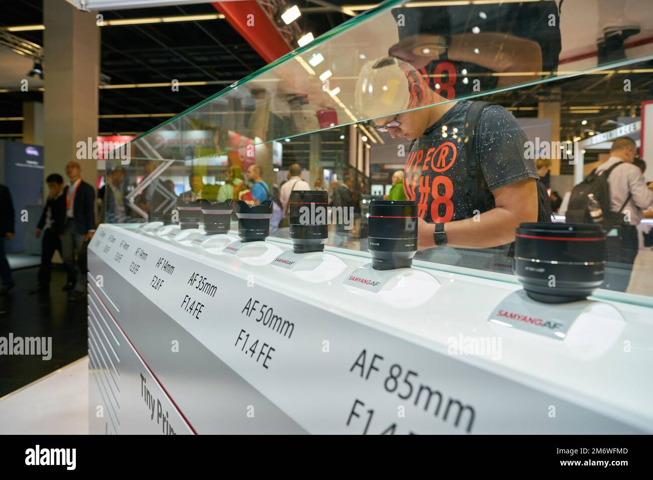 COLOGNE, GERMANY - CIRCA SEPTEMBER, 2018: Samyang lens on display at ...