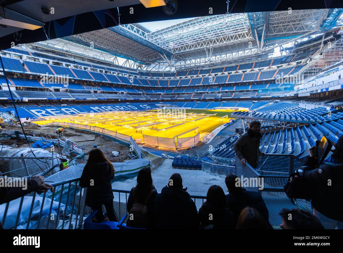 Madrid, Spain - January 04, 2023: Interior of the Santiago Bernabeu ... Madrid, Spain - January 04, 2023: Interior of the Santiago Bernabeu ...