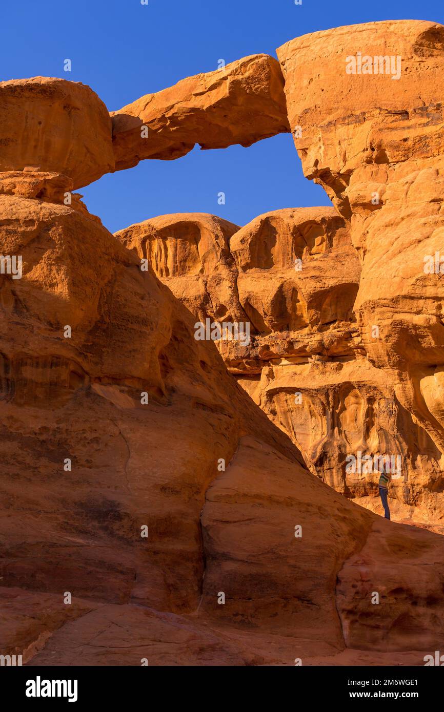Wadi Rum Desert, Jordan, Um Frouth stone bridge Stock Photo - Alamy