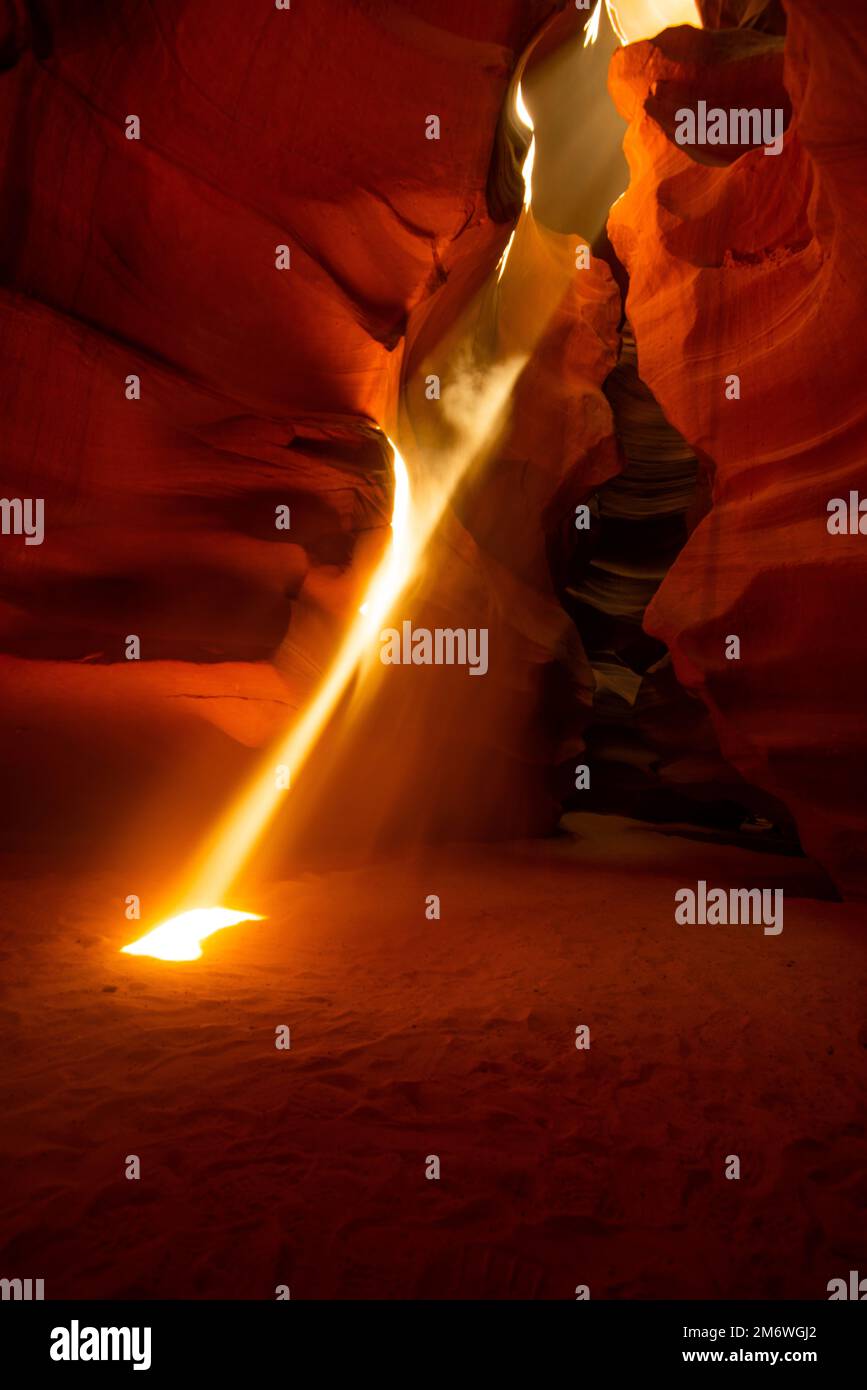 A vertical shot of rock formation inside the Antelope Canyon cave in ...