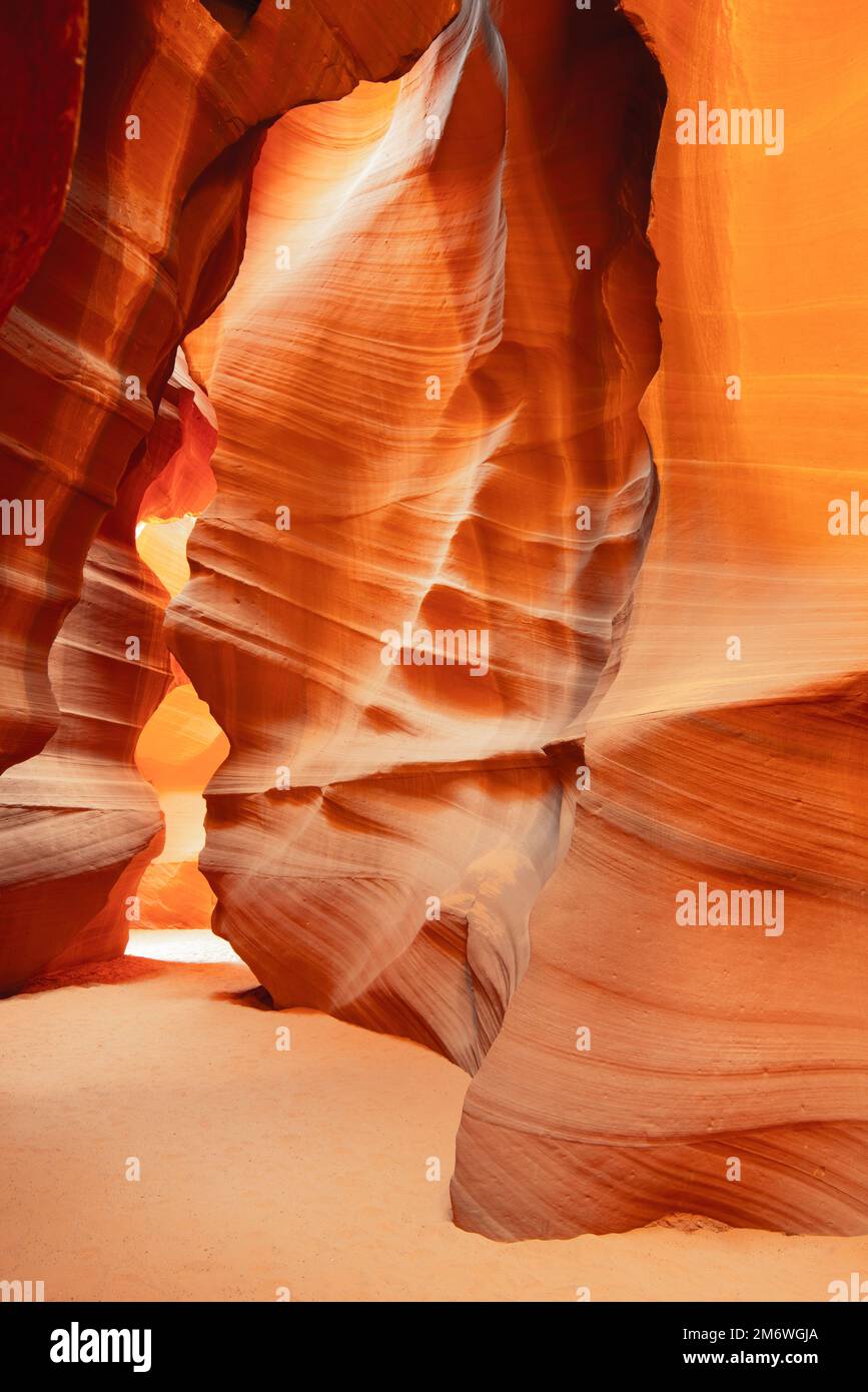 A vertical shot of rock formation inside the Antelope Canyon cave in ...