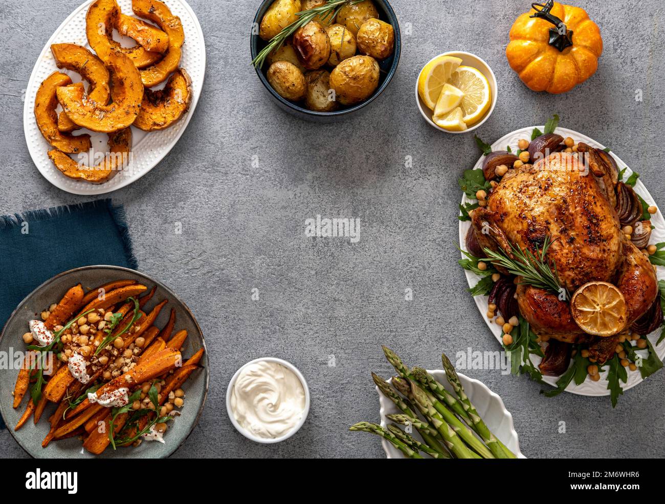 Traditional festive dishes for celebration Thanksgiving Day. Baked ...