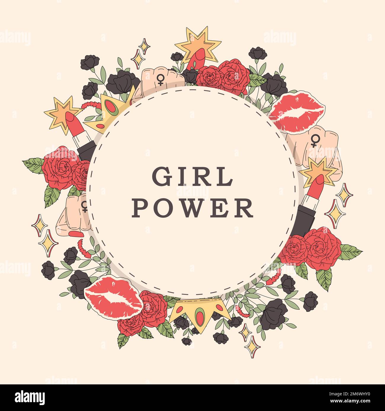 Girl power flower frame vector Stock Vector Image & Art - Alamy