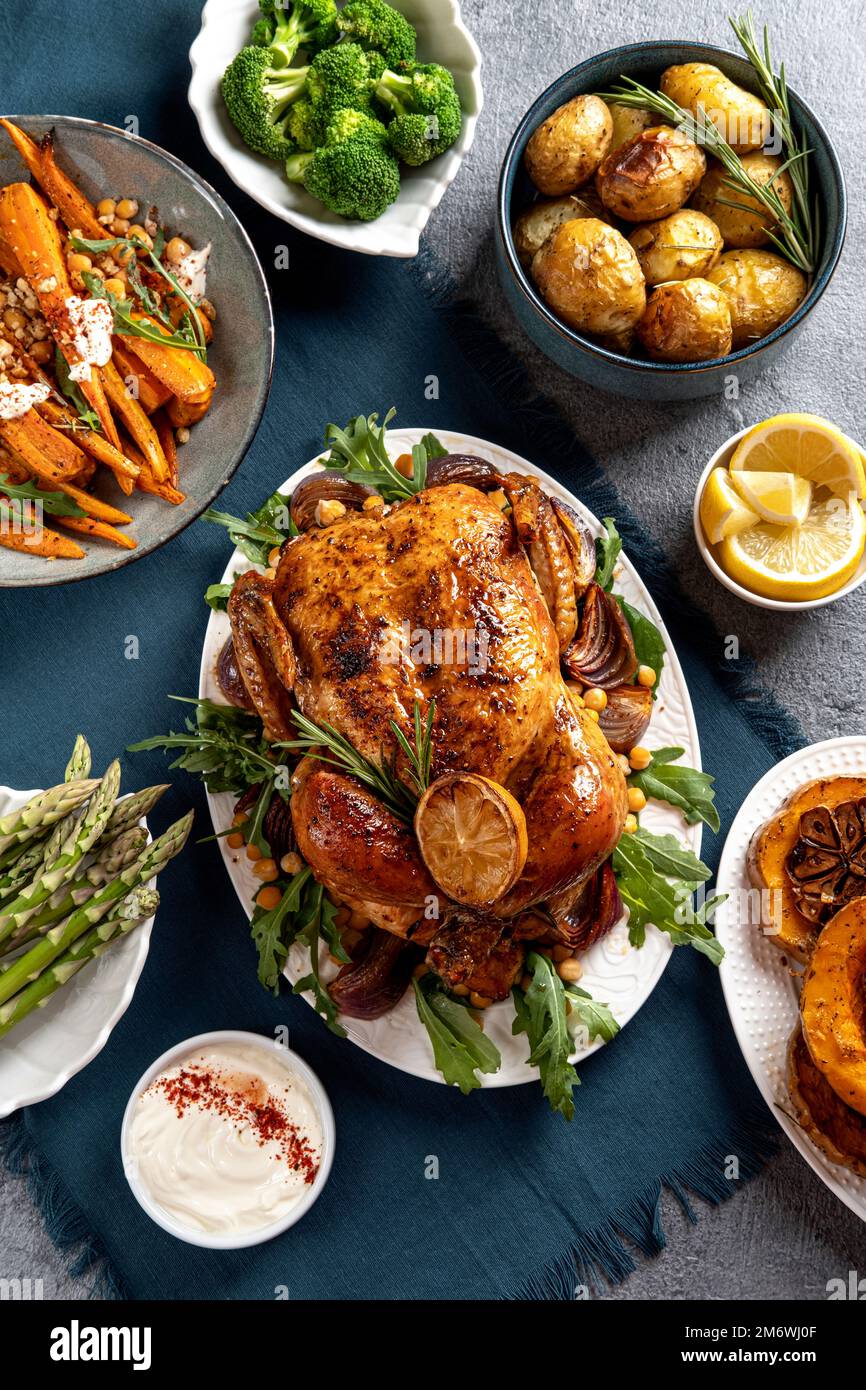 Traditional festive dishes for celebration Thanksgiving Day. Baked ...