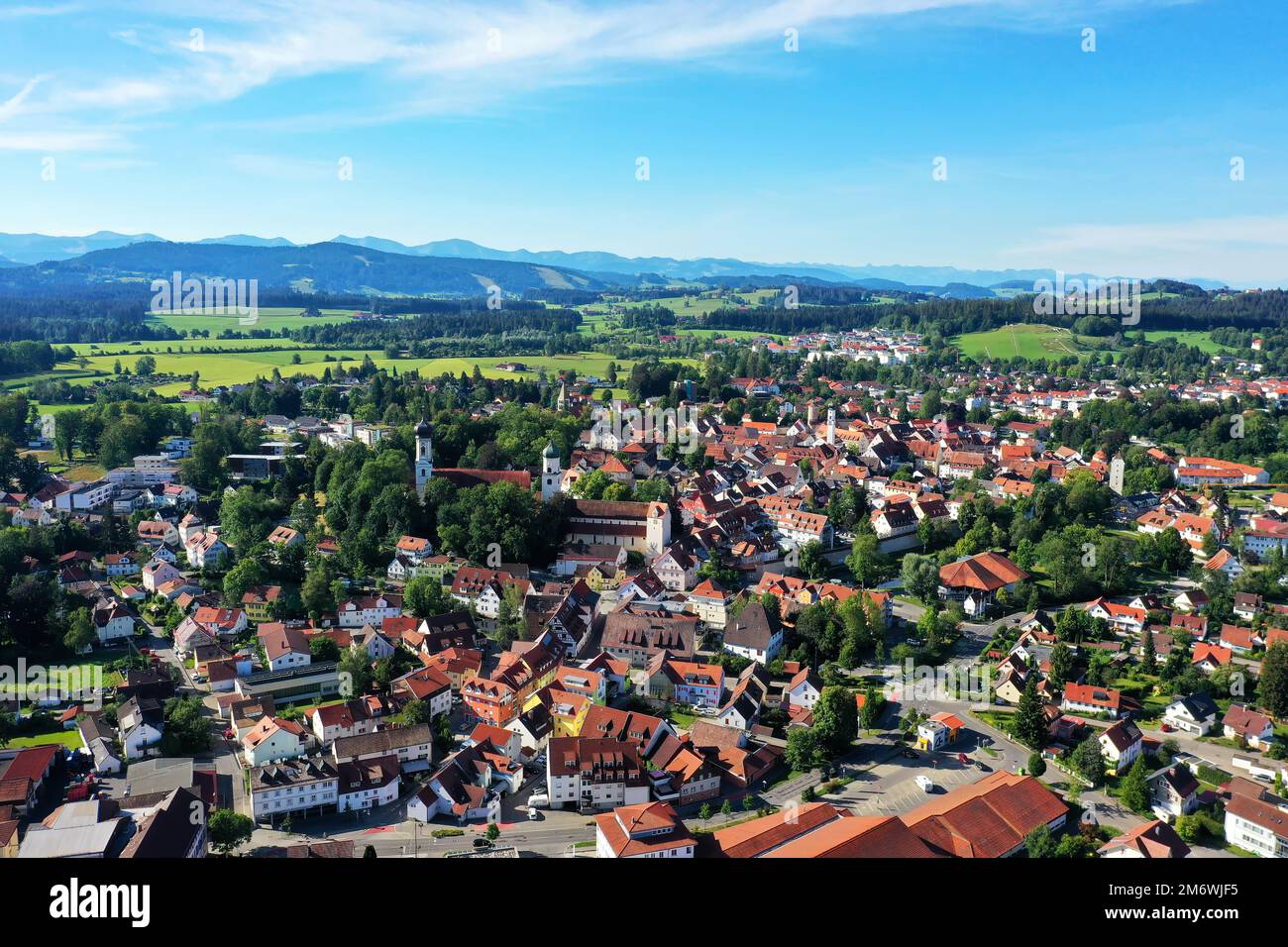 Aerial view of Isny im AllgÃ¤u with a view of the castle and the ...