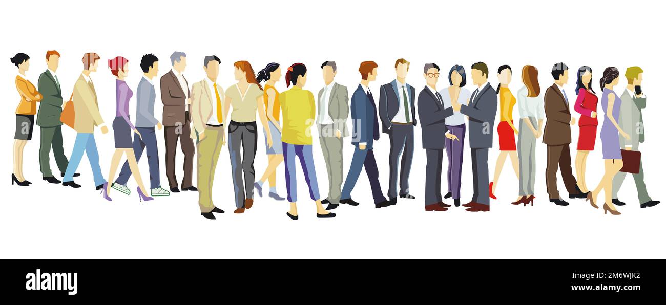 A large group of people together, isolated on white background ...