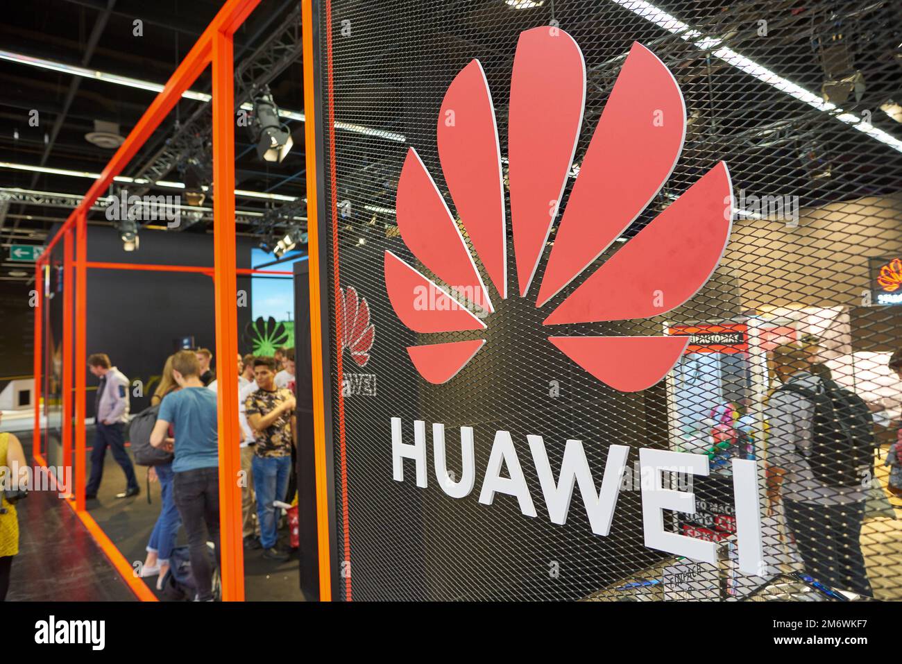COLOGNE, GERMANY - CIRCA SEPTEMBER, 2018: close up shot of Huawei sign ...