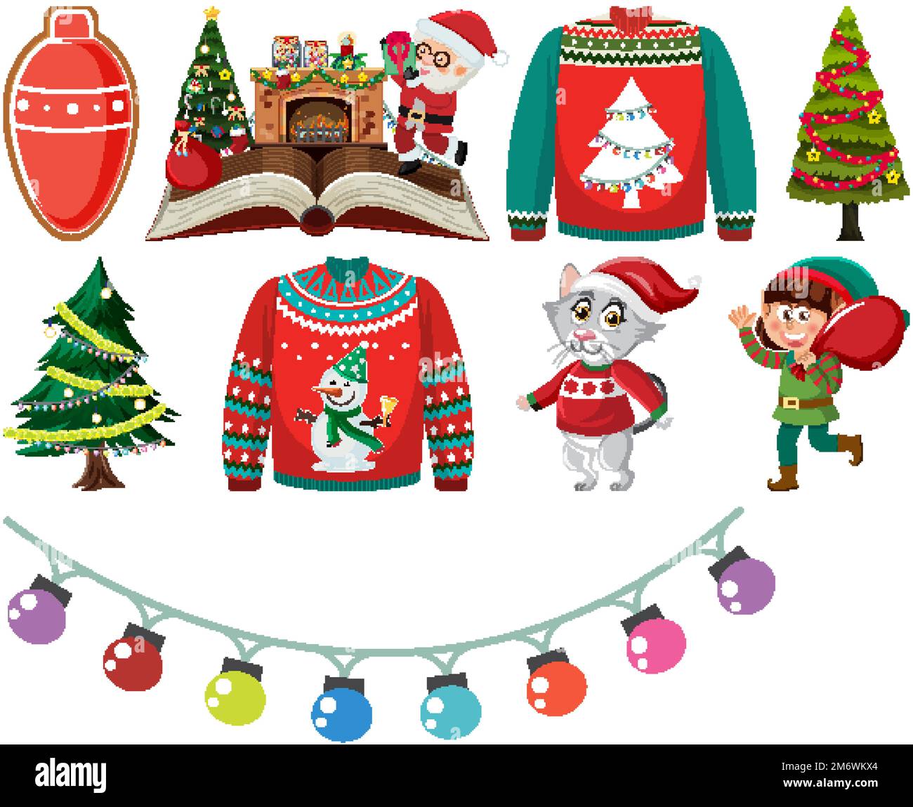 Christmas characters and elements set illustration Stock Vector Image ...