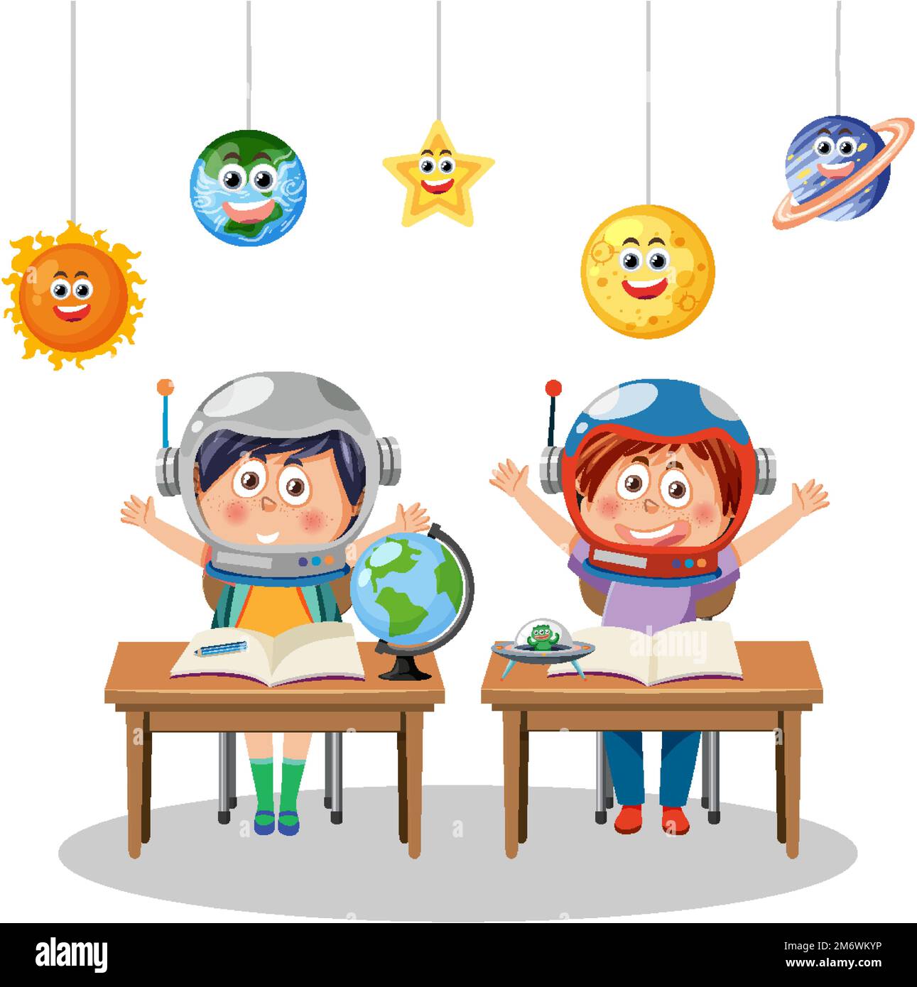 Cartoon kids learning astronomy illustration Stock Vector Image & Art ...
