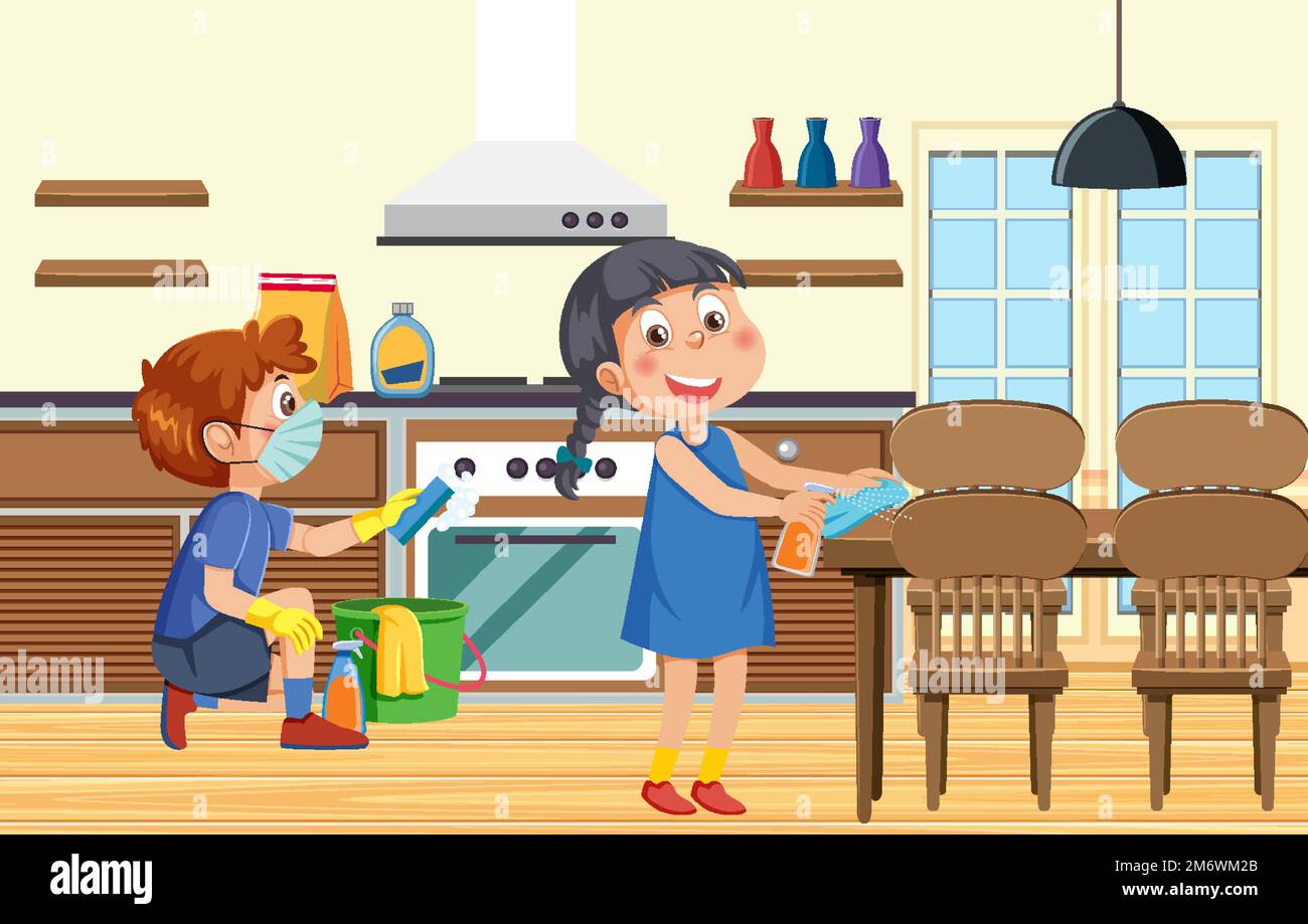 Kids cleaning room together illustration Stock Vector Image & Art - Alamy