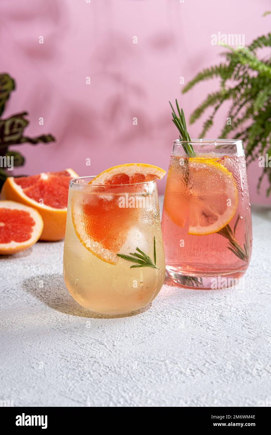 Summer refreshing sparcling cocktails with grapefruit. Lemonade ...