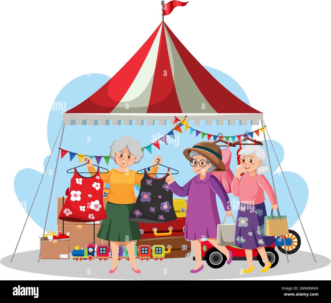 Senior people shopping market illustration Stock Vector Image & Art - Alamy