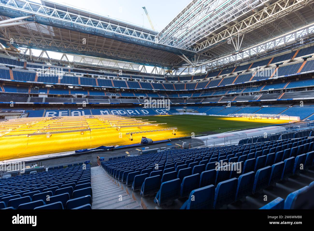 Madrid, Spain - January 04, 2023: Interior of the Santiago Bernabeu ... Madrid, Spain - January 04, 2023: Interior of the Santiago Bernabeu ...