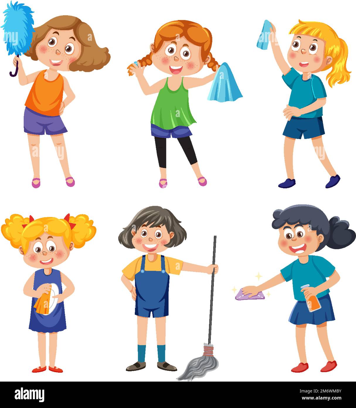 Kids cleaning at home set illustration Stock Vector Image & Art - Alamy