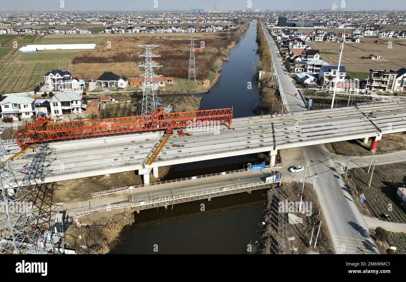 Aerial photo shows the Siguanhe Bridge of Yangkou-Nantong Expressway ...