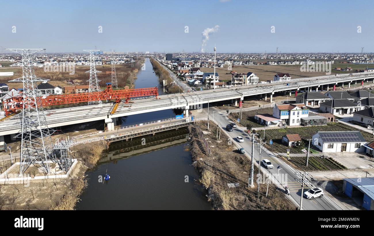 Aerial photo shows the Siguanhe Bridge of Yangkou-Nantong Expressway ...
