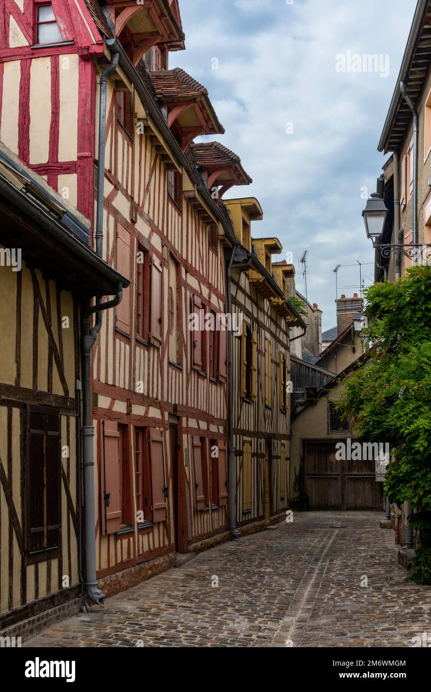 Medieval half-timbered houses in the historic city center of Troyes ...
