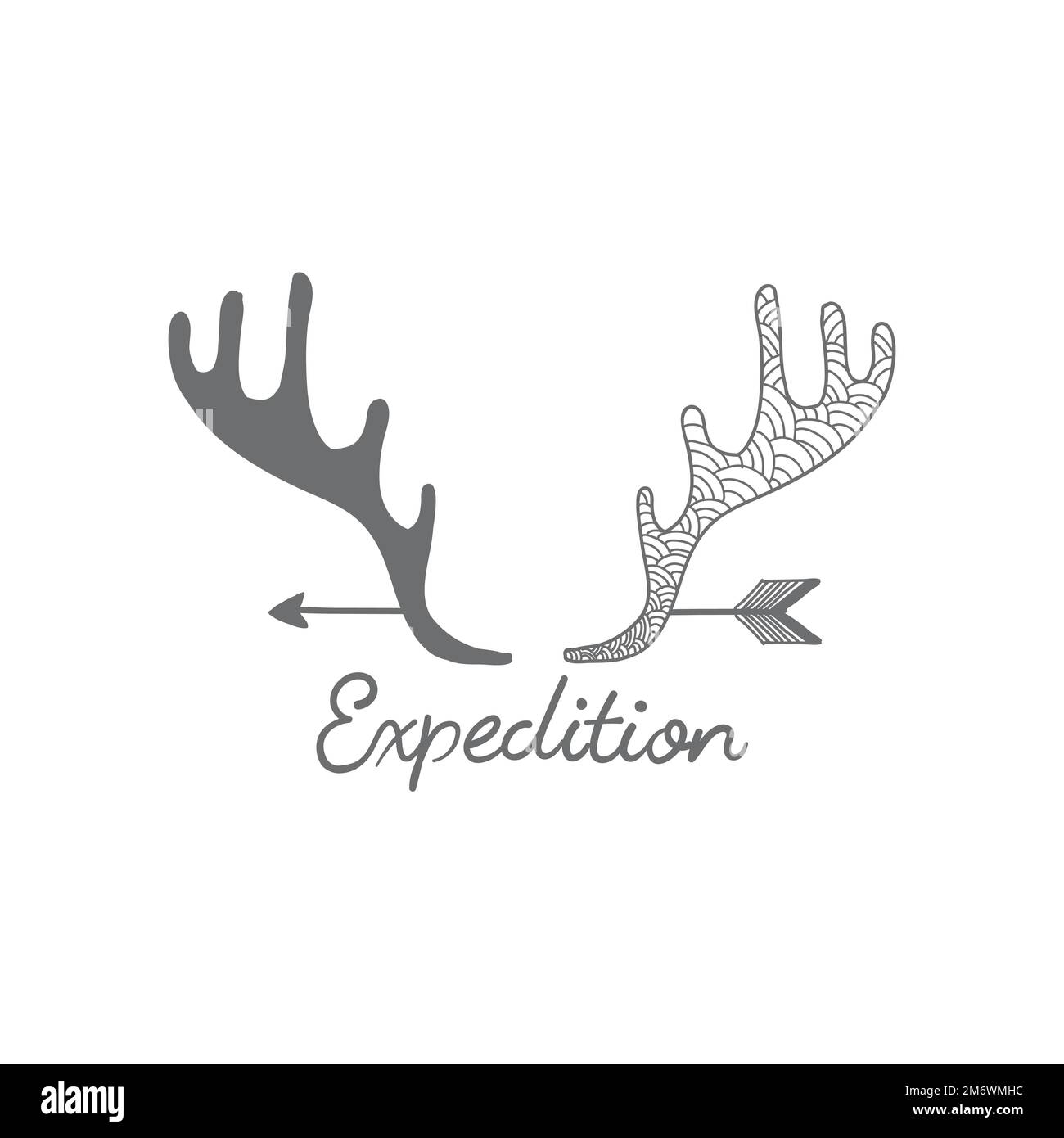 Expedition with a gray antler and arrow travel badge vector Stock ...