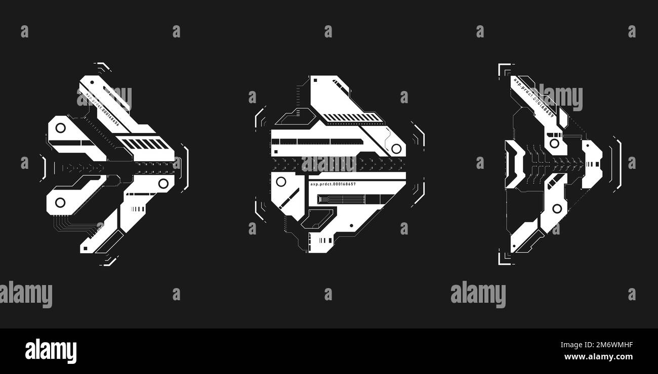 Set of cyberpunk arrows. Collection of futuristic interface cyber elements. Cyberpunk pointers ...