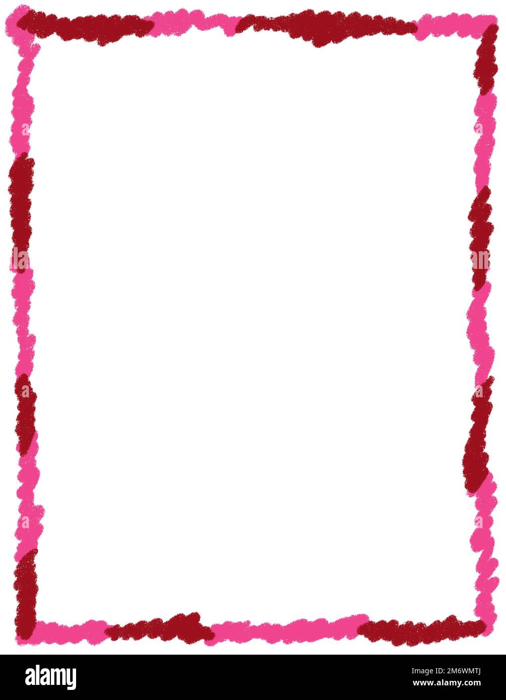 Hand drawn St Valentine Day page frame border. Pink red heart love kiss ...