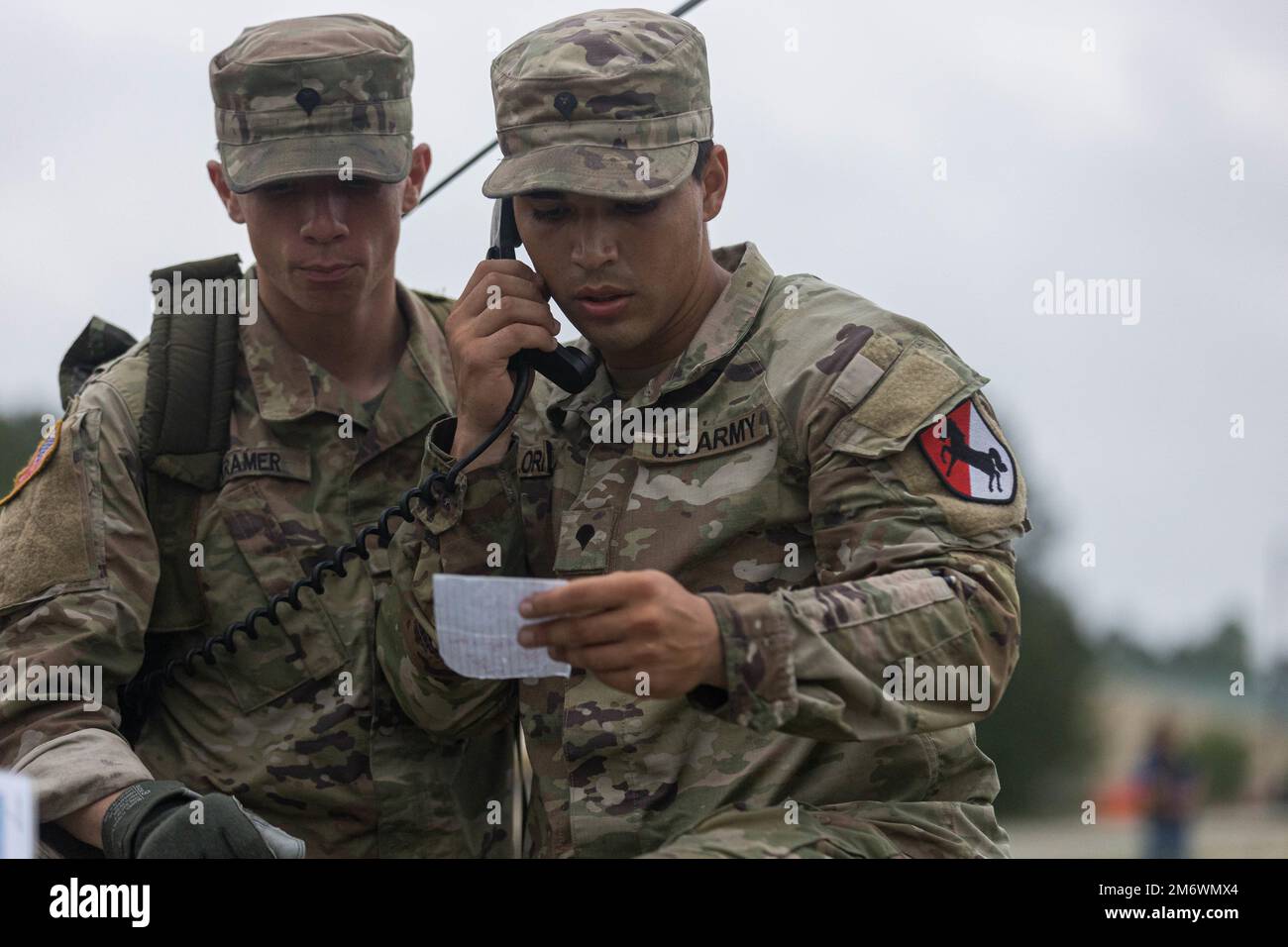 Spc. Arath Flores, loader, and Spc. Joshua Kramer, driver, call in a 9 ...