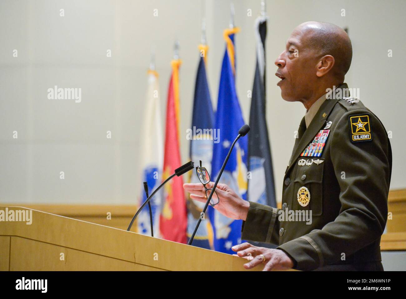 Army Lt. Gen. Charles R. Hamilton, deputy chief of staff, G-4, speaks ...