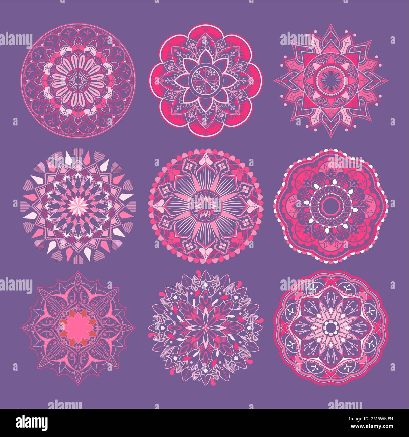 Pink mandala patterns set on purple background Stock Vector Image & Art ...