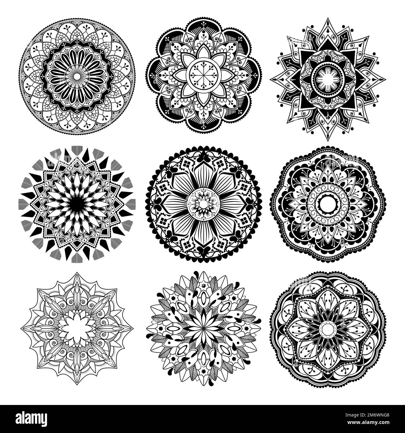 Black mandalas patterns set on white background Stock Vector Image ...
