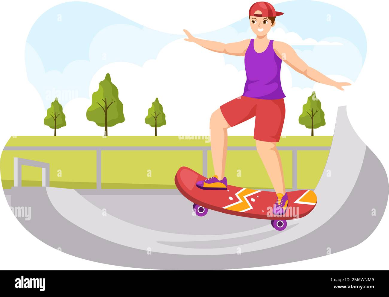Skateboard Illustration with Skateboarders Jump using Board on ...
