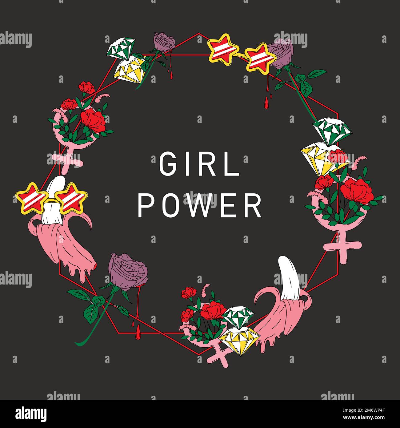 Girl power flower frame vector Stock Vector Image & Art - Alamy