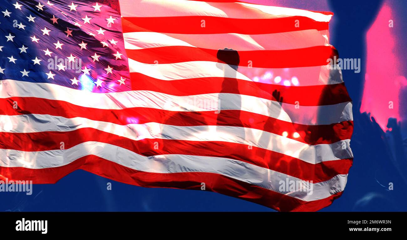 Football or soccer fans and USA flag at a game in a stadium Stock Photo ...