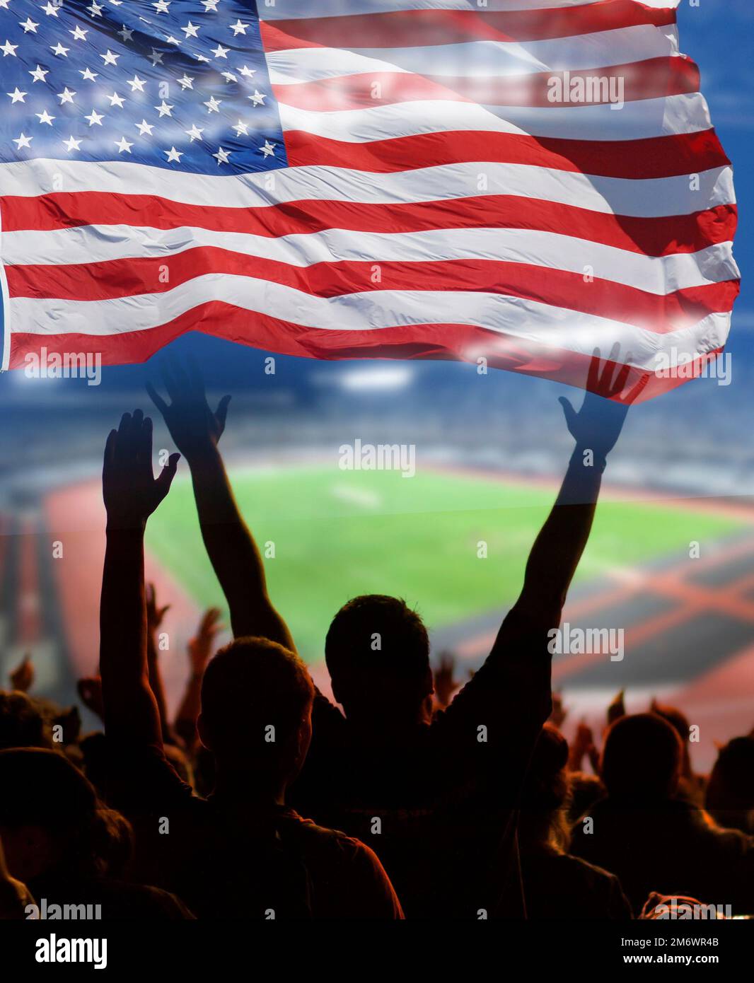 Football or soccer fans and USA flag at a game in a stadium Stock Photo ...