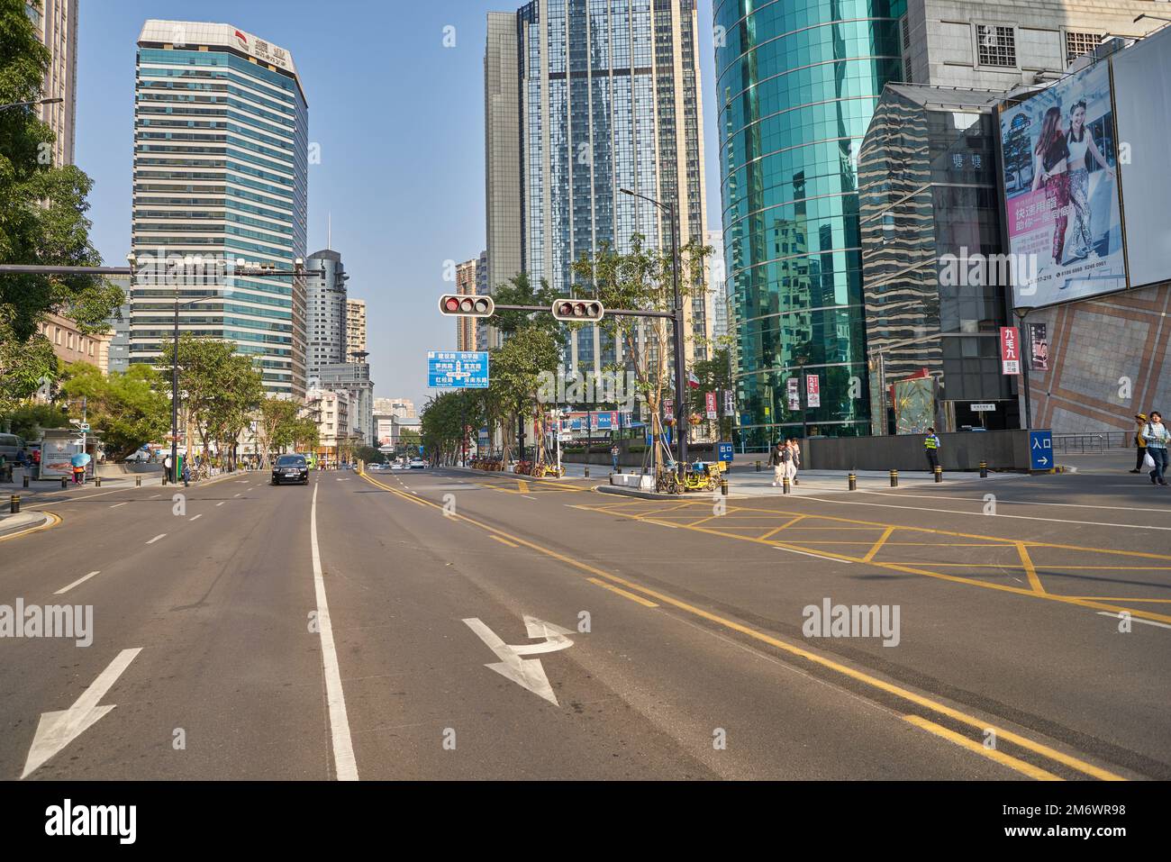 SHENZHEN, CHINA - CIRCA NOVEMBER, 2019: street level view of Shenzhen ...