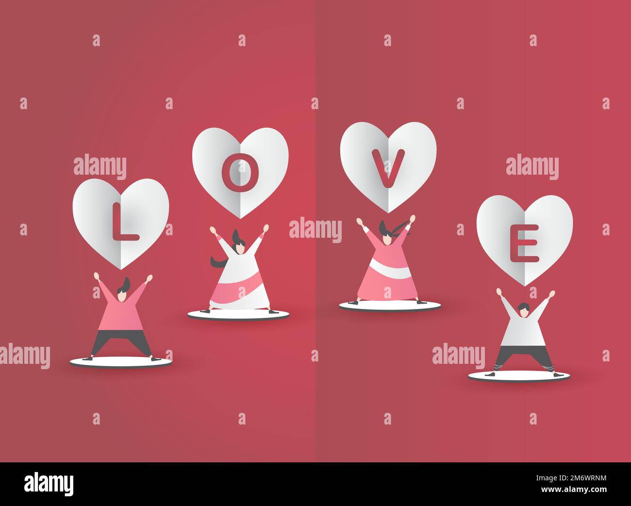 cute love paper art valentine day. with lovely valentine boy and girl ...