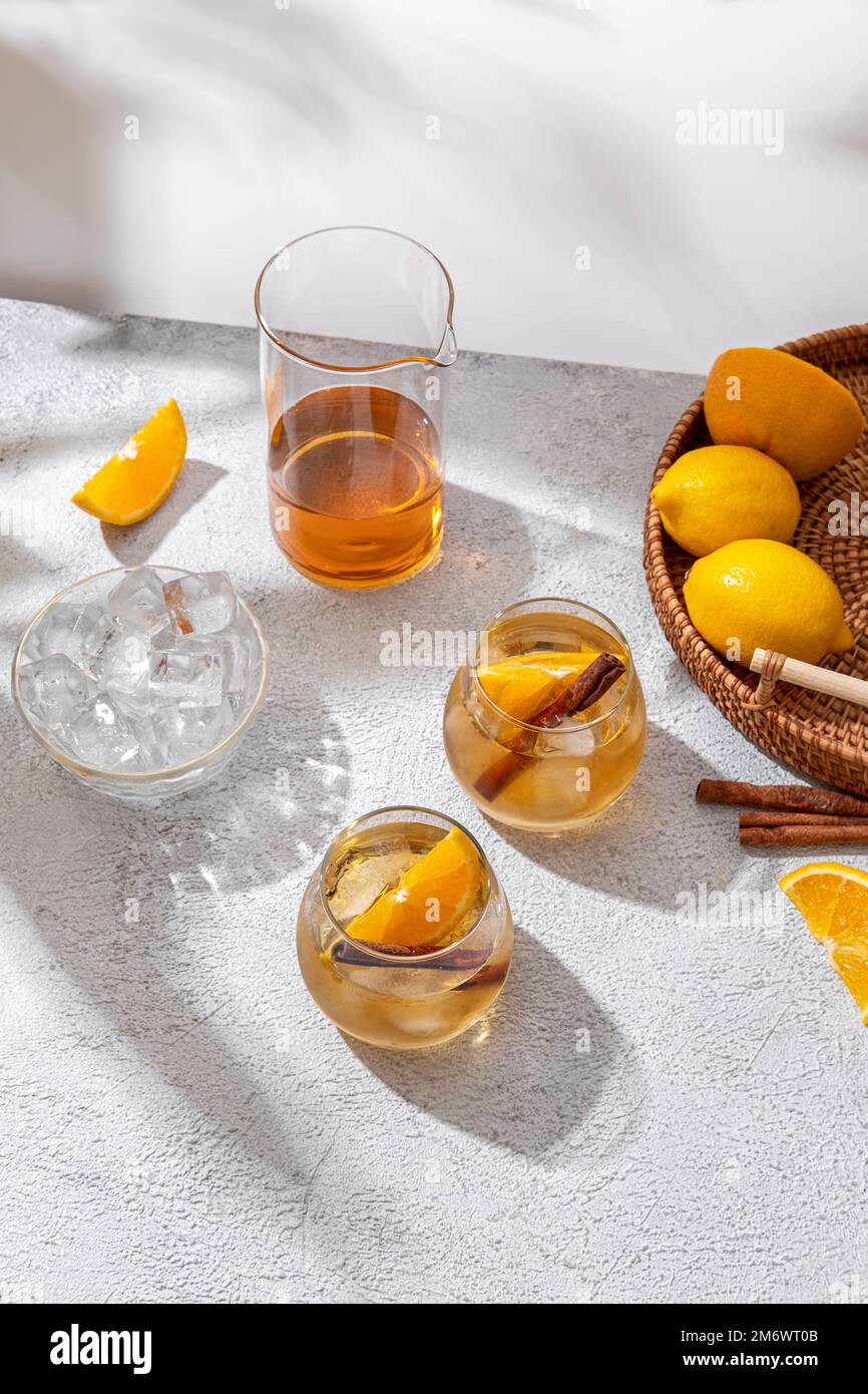 Sparkling holiday punch. Three glasses of sparkling punch on light ...