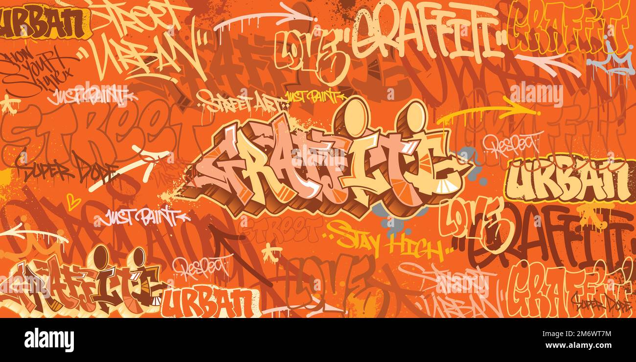 Graffiti background with throw-up and tagging hand-drawn style. Street ...
