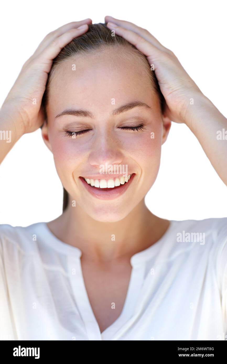 Feeling high on life. Portrait of a happy attractive young woman ...