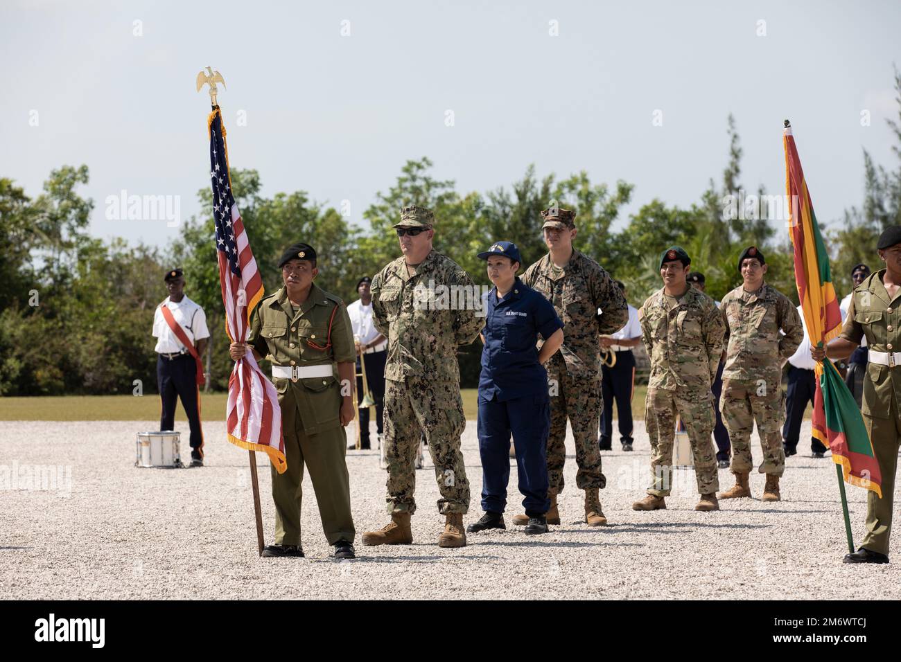 Belizean Army Color Guard holds the colors of each nation during the ...