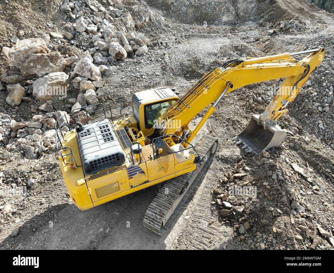 Industrial mine excavators are digging the soil in the construction ...