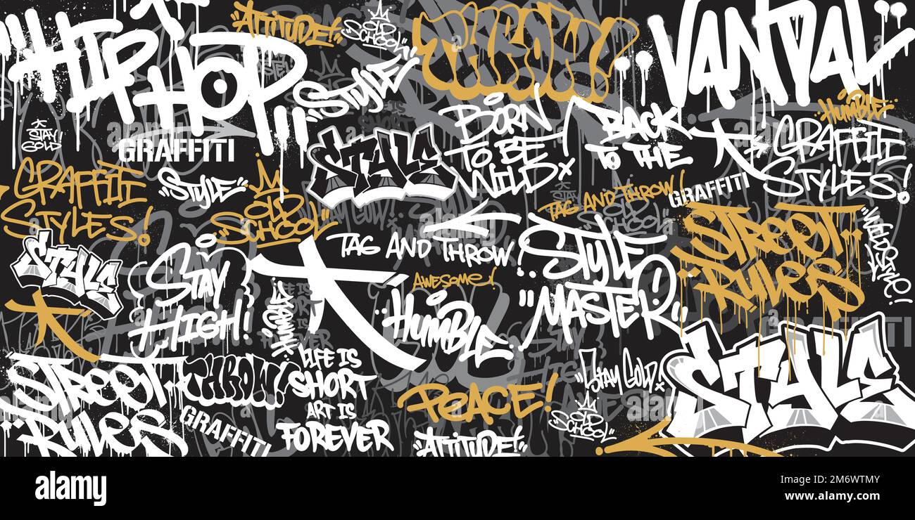 Graffiti background with throw-up and tagging hand-drawn style. Street ...