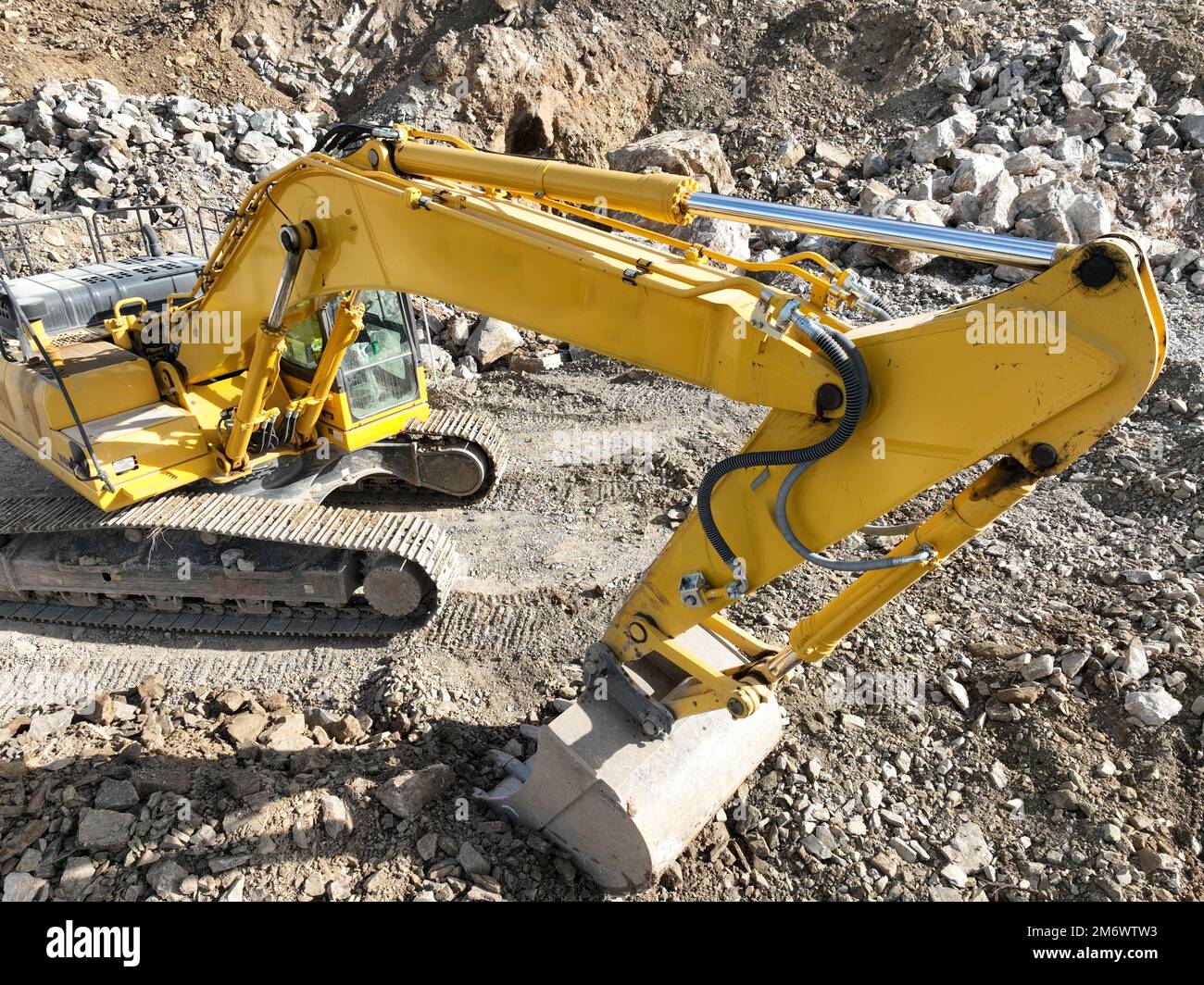 Industrial mine excavators are digging the soil in the construction ...