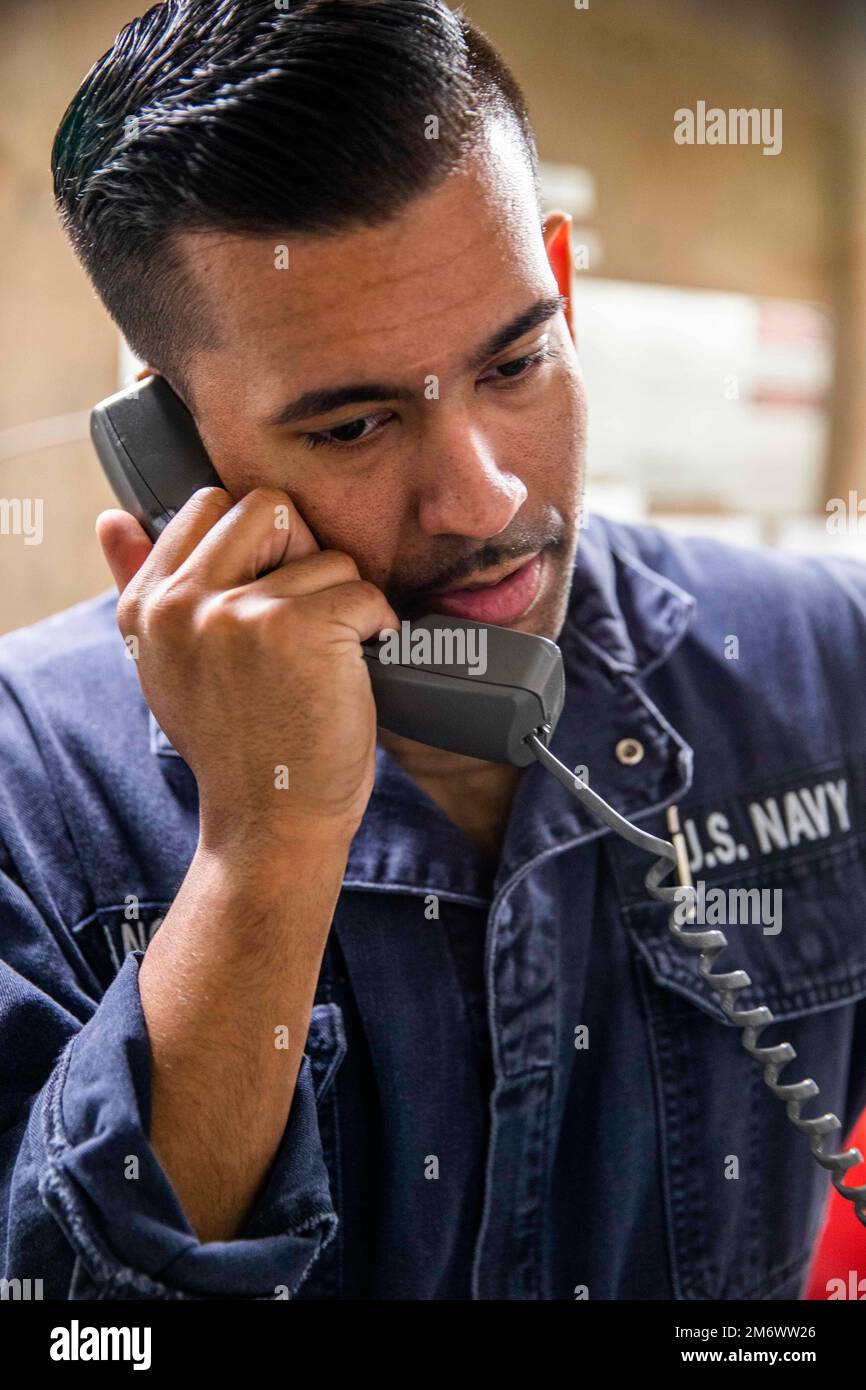 220507-N-CZ759-1050 PACIFIC OCEAN (May 7, 2022) – Machinist’s Mate Fireman Ralph Sanchez, from ...